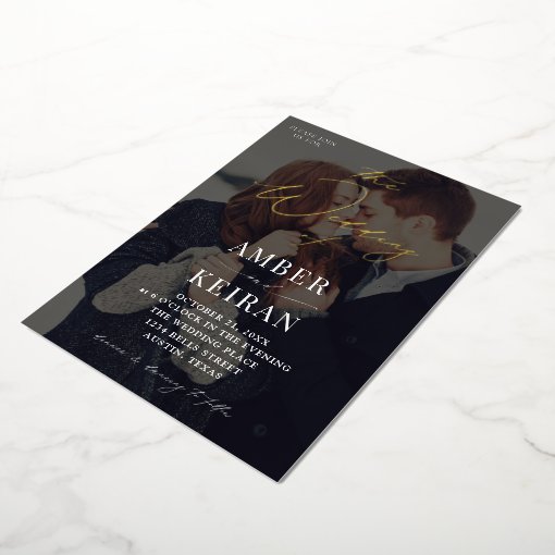 Shades- Dark Photo Wedding Foil Invitation | Zazzle
