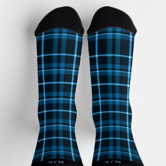 Shades of Blue Buffalo Plaid Monogrammed Socks | Zazzle