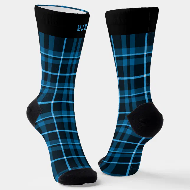 Shades of Blue Buffalo Plaid Monogrammed Socks | Zazzle