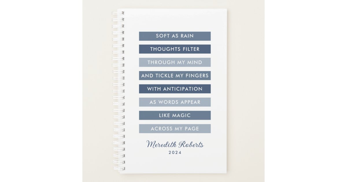 Shades of Blue Poem for Writers Personalized Planner | Zazzle
