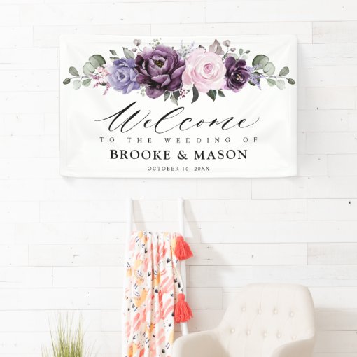 Shades of Dusty Purple Floral Wedding Welcome Banner | Zazzle