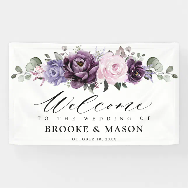 Shades of Dusty Purple Floral Wedding Welcome Banner | Zazzle