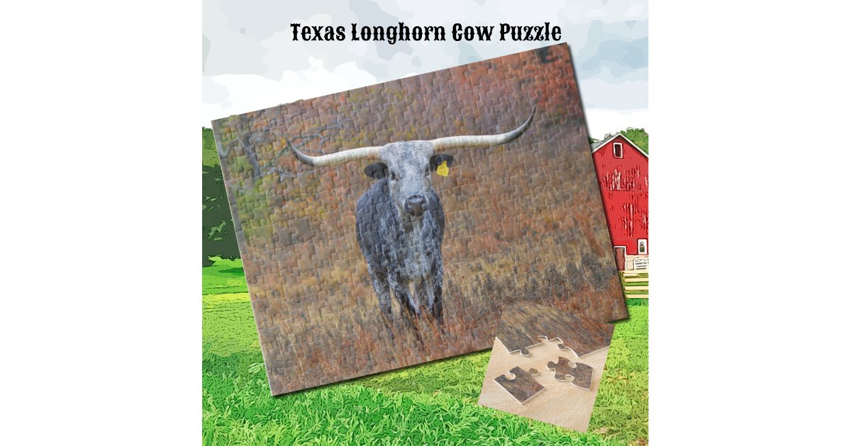 Shades of Gray Longhorn Cow Puzzle | Zazzle
