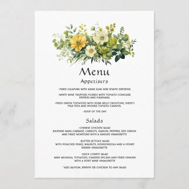 Shades of Green Floral Wedding Menu | Zazzle