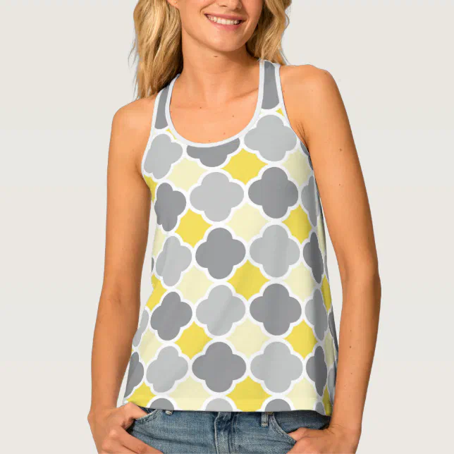 Shades of Grey and Yellow Quatrefoil Pattern Tank Top | Zazzle
