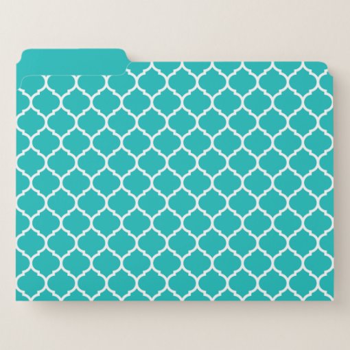 Shades of Turquoise Quatrefoil Pattern File Folder | Zazzle