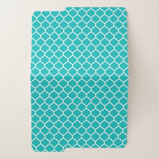 Shades of Turquoise Quatrefoil Pattern File Folder | Zazzle