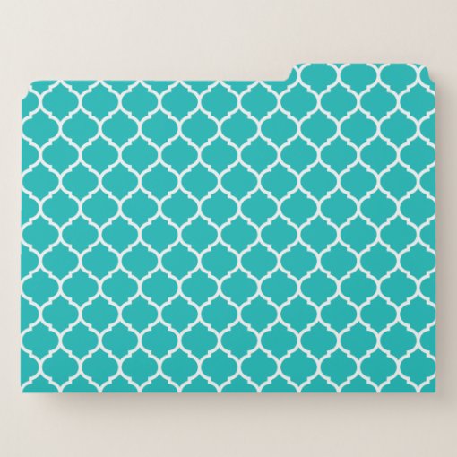 Shades of Turquoise Quatrefoil Pattern File Folder | Zazzle