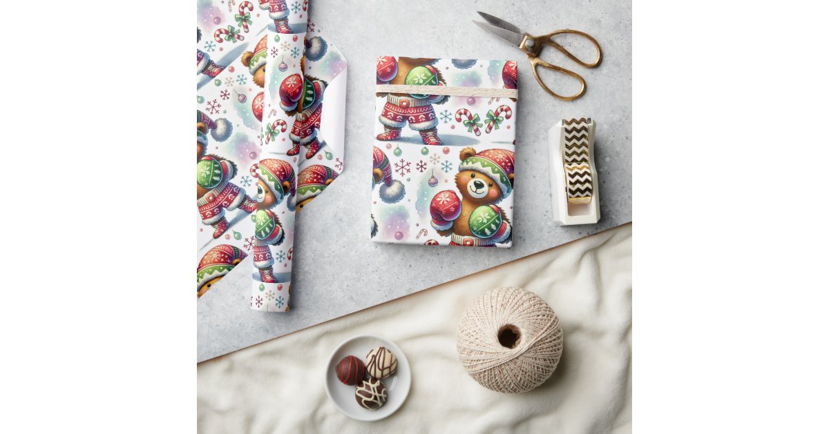 Shadow Boxing Holiday Bear Wrapping Paper | Zazzle