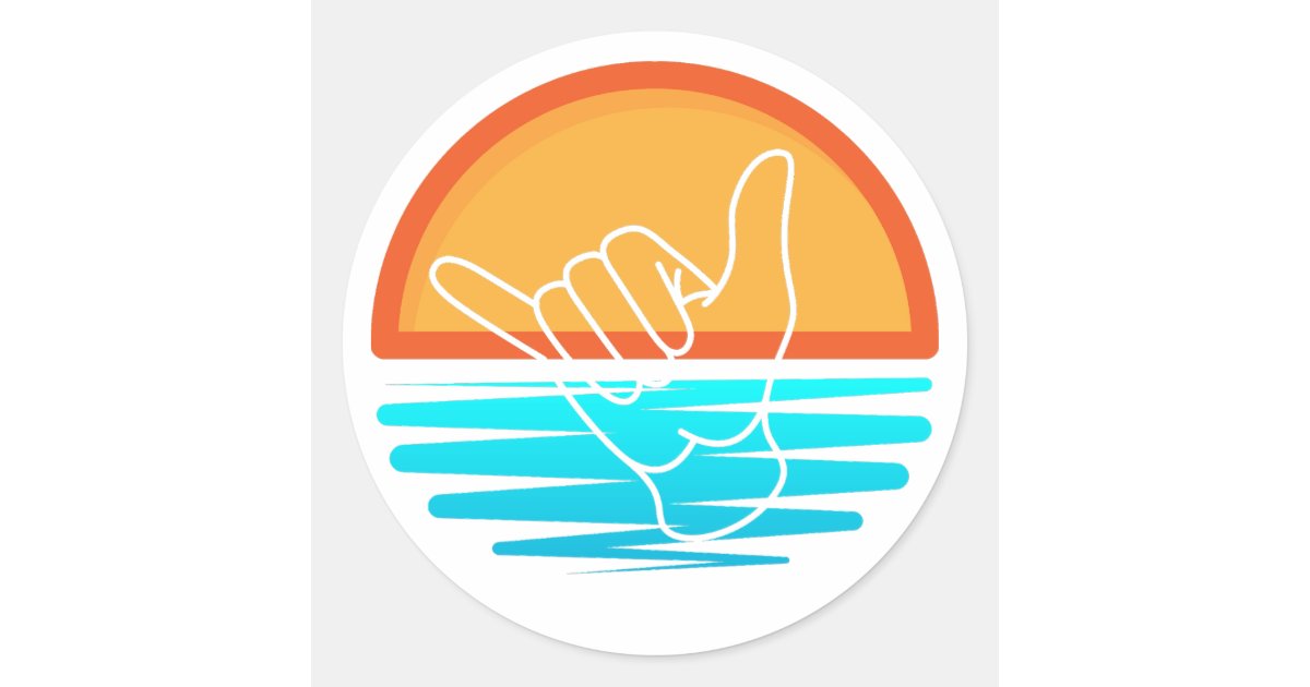 Shaka Surfer Hand Sign Over Beach Sunset Sticker | Zazzle