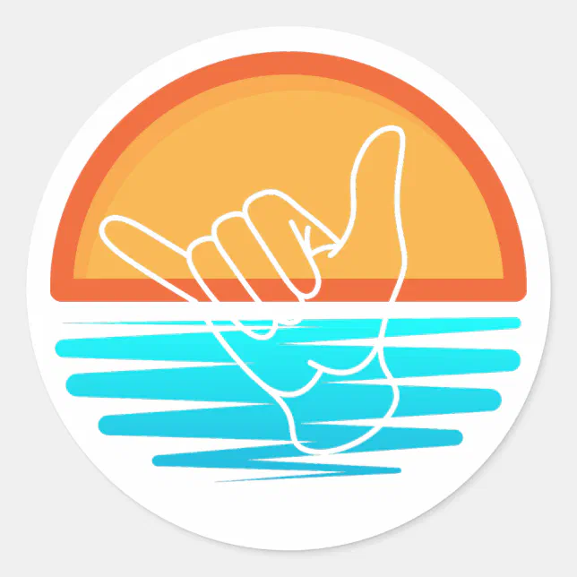 Shaka Surfer Hand Sign Over Beach Sunset Sticker | Zazzle
