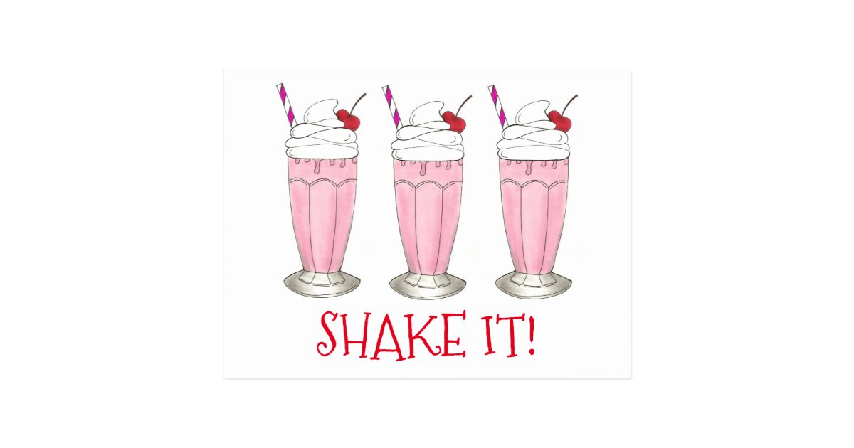 Shake It! Pink Strawberry Ice Cream Shop Milkshake Postcard | Zazzle.com
