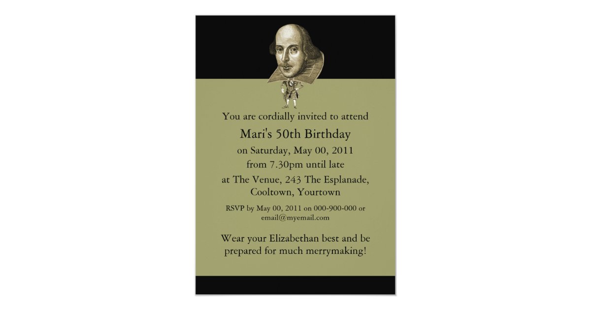 Shakespeare Caricature Invitation | Zazzle.com