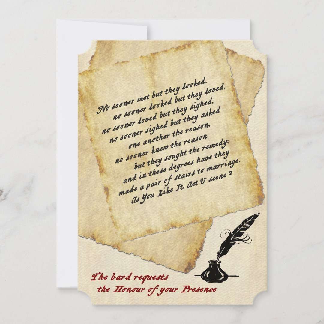 Shakespeare Love Quotations Wedding Invitation | Zazzle