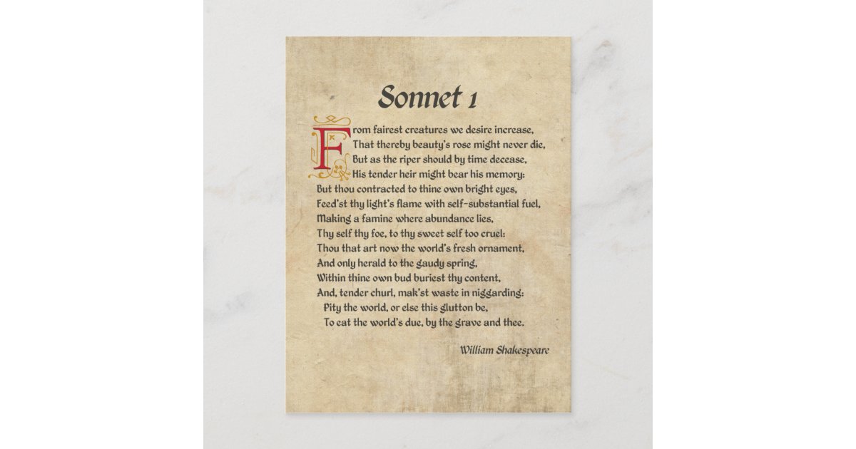 Shakespeare Sonnet 1 Parchment Postcard Zazzle