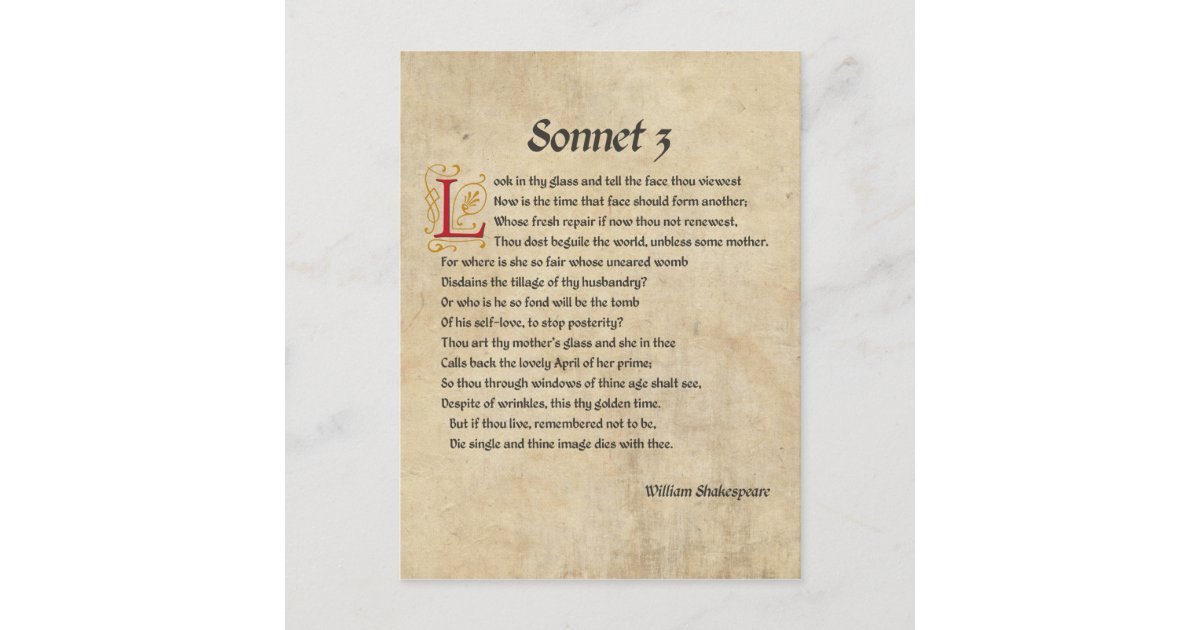 Shakespeare Sonnet 3 Parchment Postcard | Zazzle