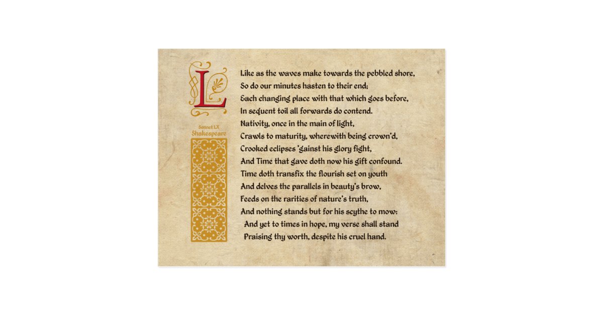 Shakespeare Sonnet 60 (LX) on Parchment Postcard | Zazzle.com