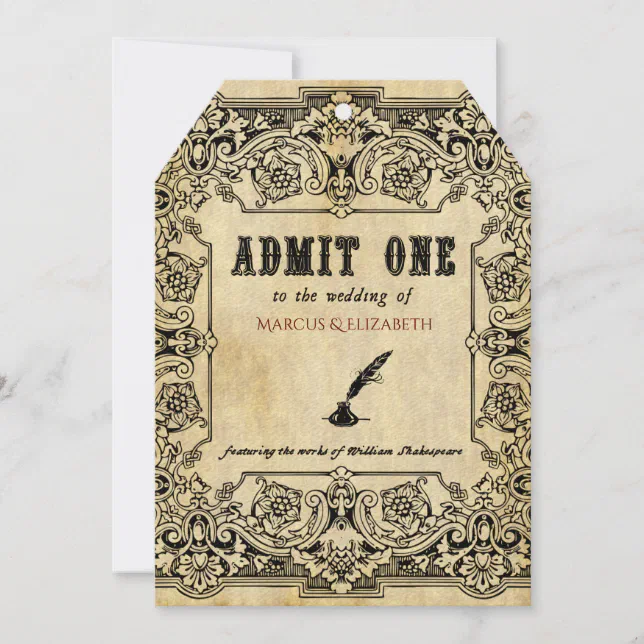 Shakespeare Theatre Ticket Wedding Invitation | Zazzle