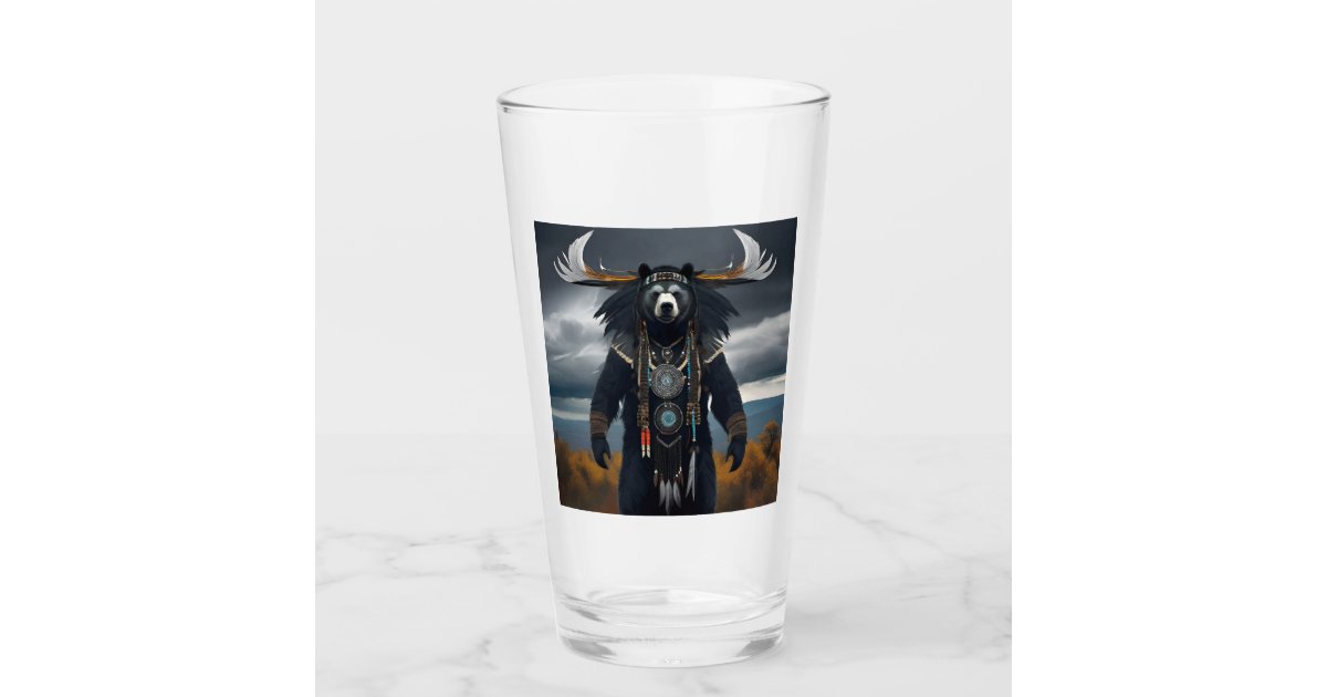 Shaman Woodland Black Bear Moose Headdress Glass | Zazzle