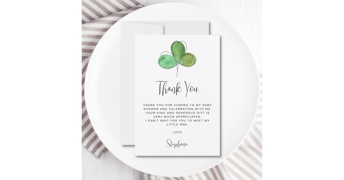 Shamrock Baby Shower Thank You Card | Zazzle