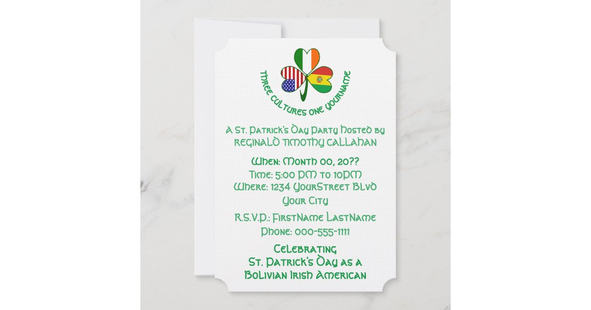 Shamrock Bolivian Ireland USA Flags Invitation | Zazzle