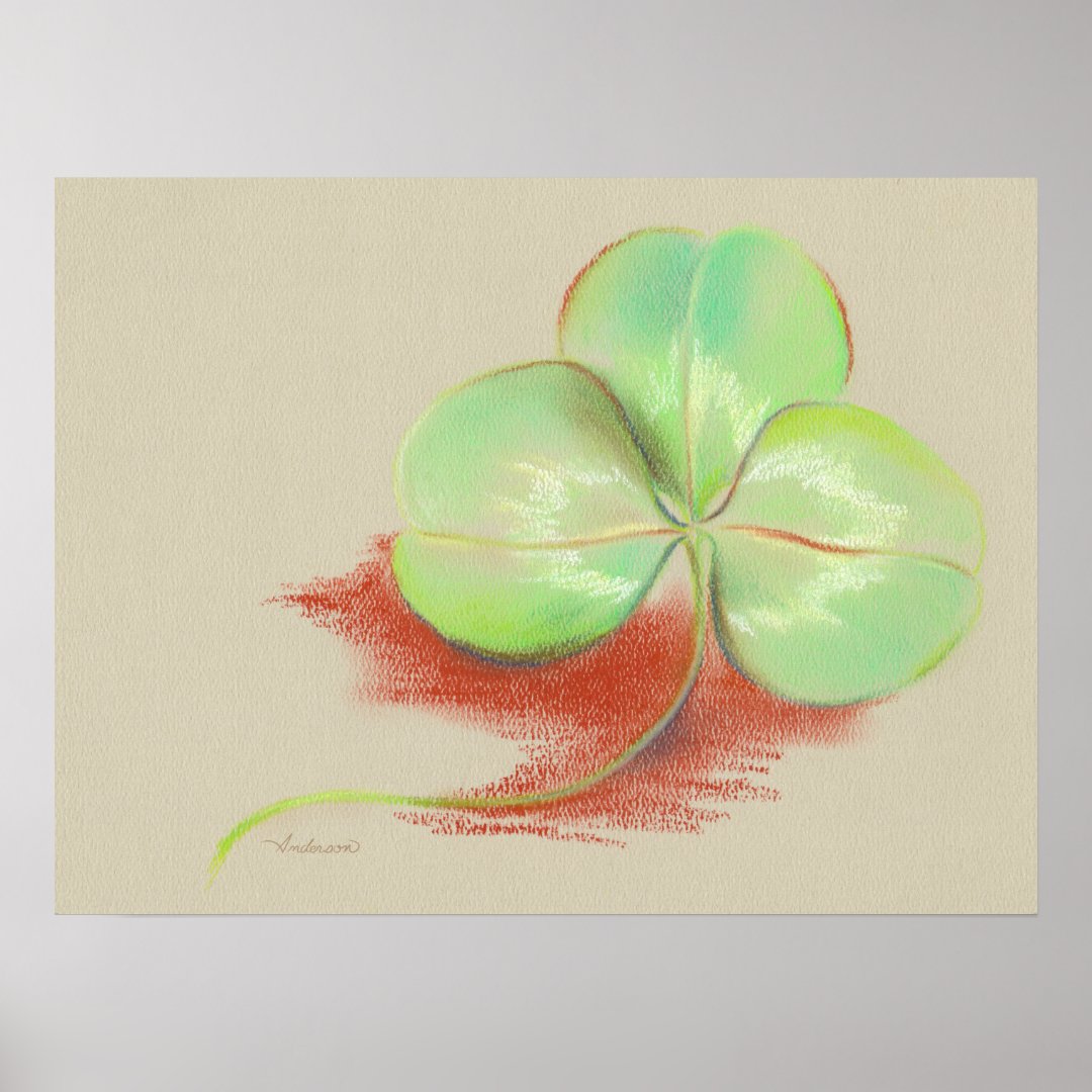 Shamrock Clover Pastel Drawing Poster | Zazzle