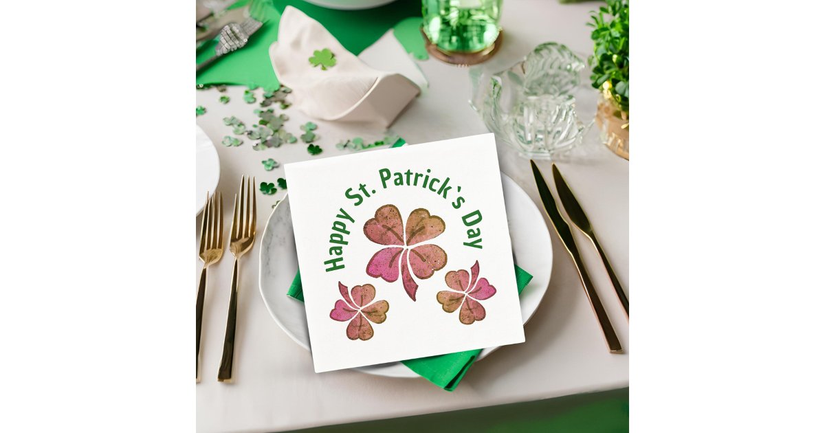 Shamrock Clover Pink St. Patrick`s Day Party Napkins | Zazzle