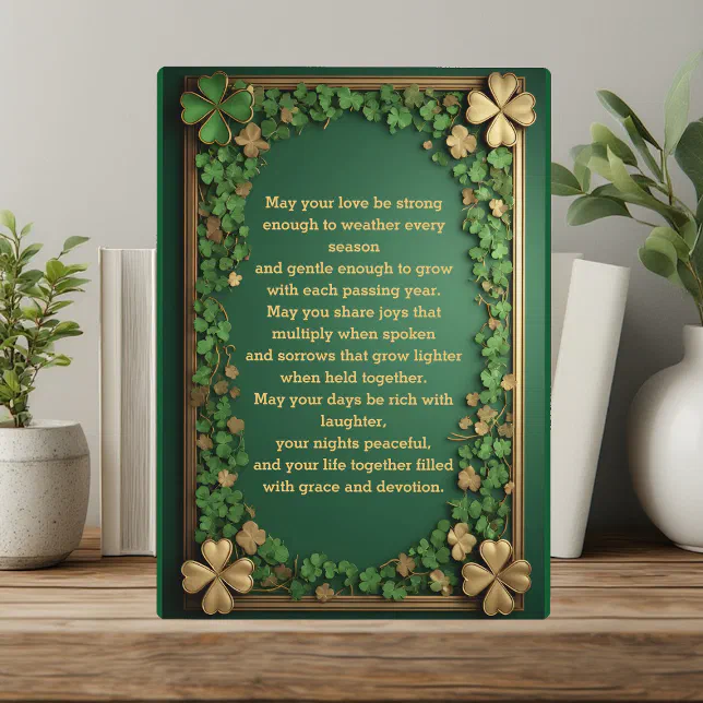 Shamrock Gold Irish Blessings for Wedding & Union Plaque | Zazzle
