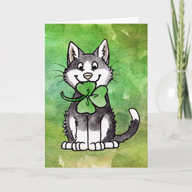 Shamrock Kitty Card | Zazzle