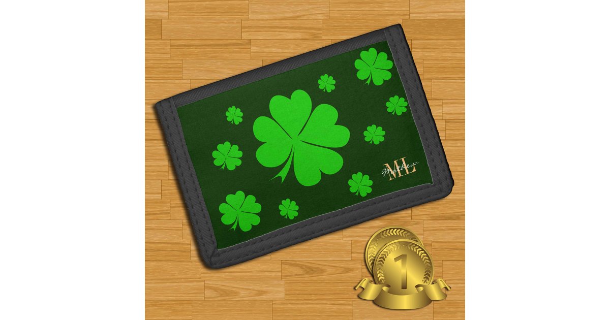 Shamrock & Lucky Clover leaf monogrammed / Irish Trifold Wallet | Zazzle