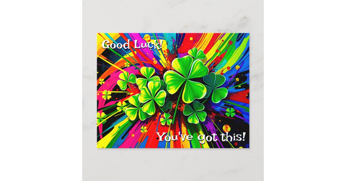[Shamrock Splash] Rainbow Paint Splatter Good Luck Postcard | Zazzle