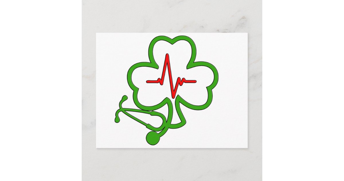 SHAMROCK STETHOSCOPE WITH HEARTBEAT POSTCARD | Zazzle
