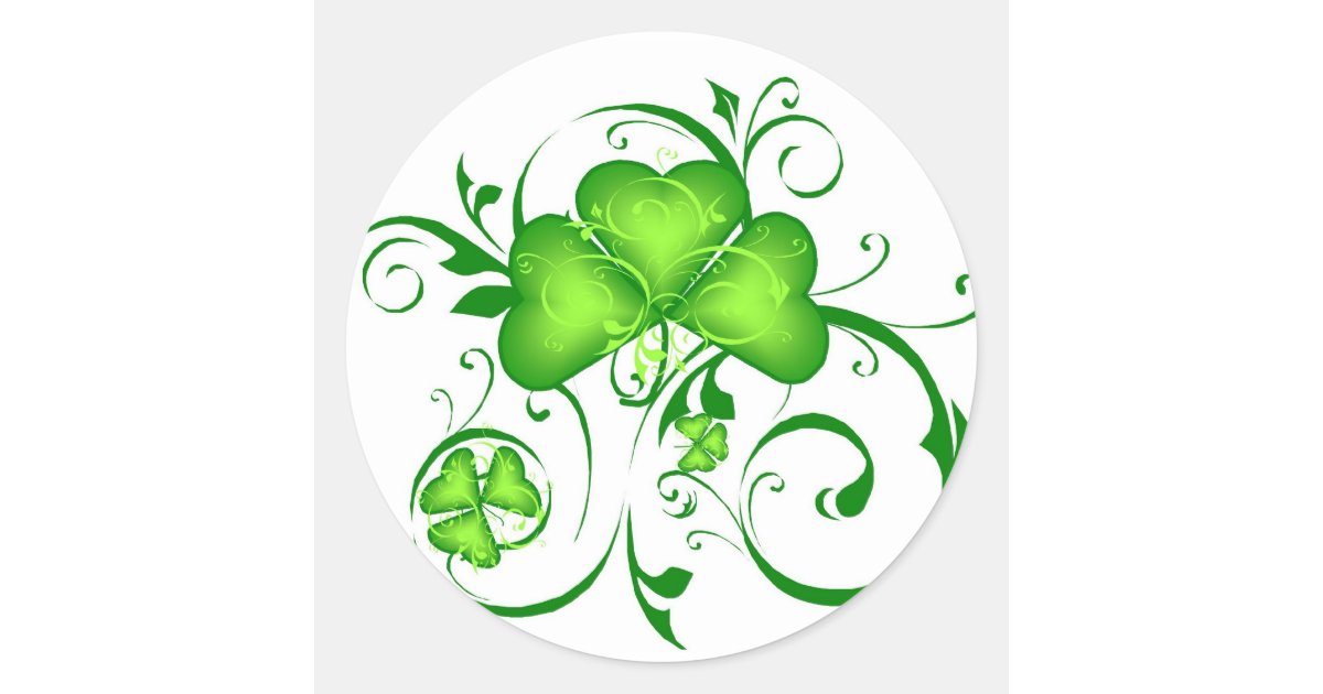 Shamrock Swirls Classic Round Sticker | Zazzle