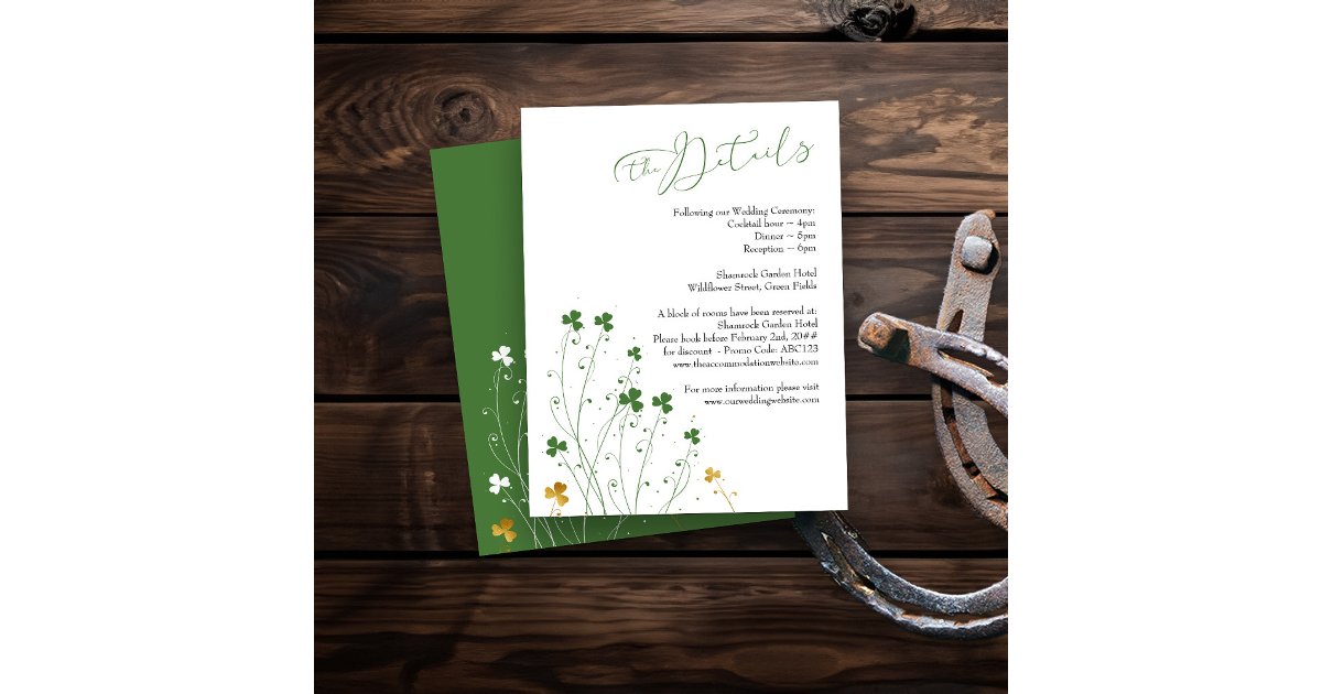 Shamrock Wildflower Wedding Details Enclosure Card | Zazzle