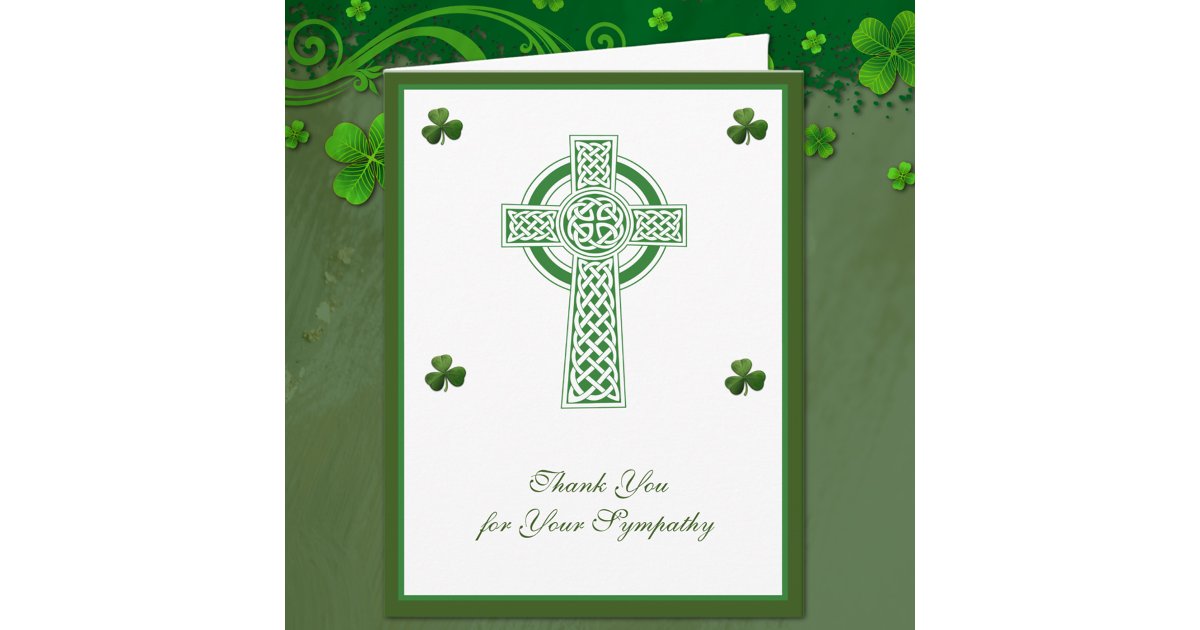 Shamrocks Catholic Irish Celtic Cross Condolence Thank You Card | Zazzle