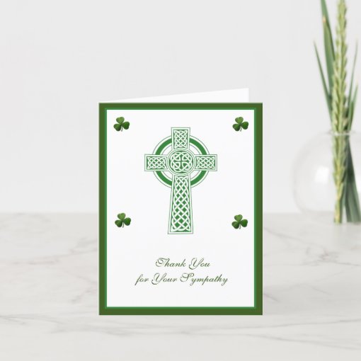 Shamrocks Catholic Irish Celtic Cross Condolence Thank You Card | Zazzle