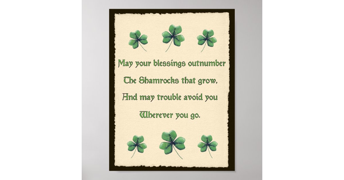Shamrocks Irish Blessing Poster | Zazzle
