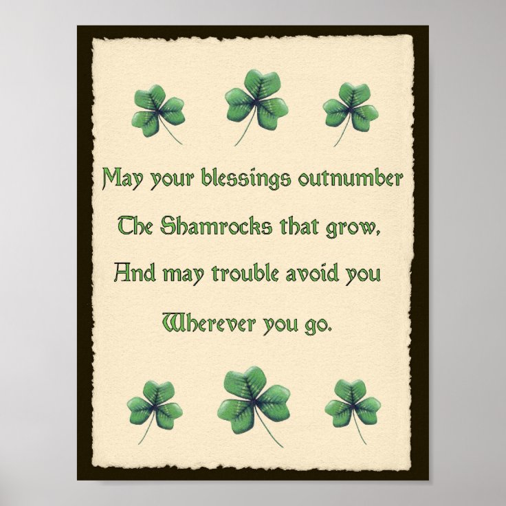 Shamrocks Irish Blessing Poster | Zazzle