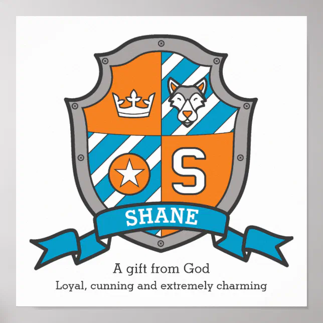 Shane boys name meaning letter S knights crest Poster | Zazzle