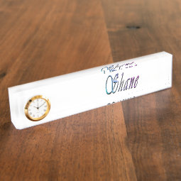 Shane, Name, Logo, Desk Name Pate With Clock. Desk Name Plate | Zazzle