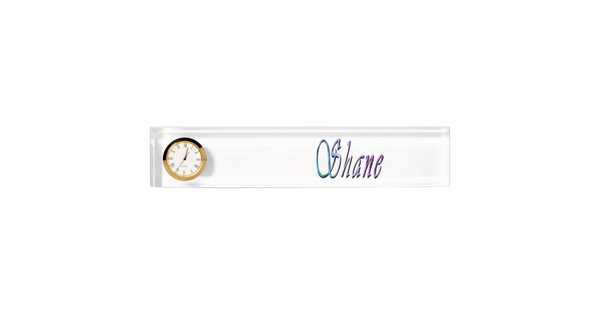 Shane, Name, Logo, Desk Name Pate With Clock. Desk Name Plate | Zazzle