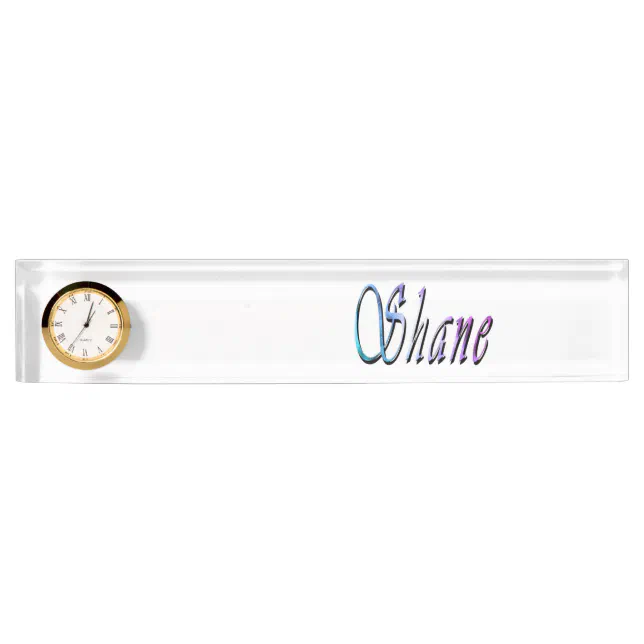 Shane, Name, Logo, Desk Name Pate With Clock. Desk Name Plate | Zazzle