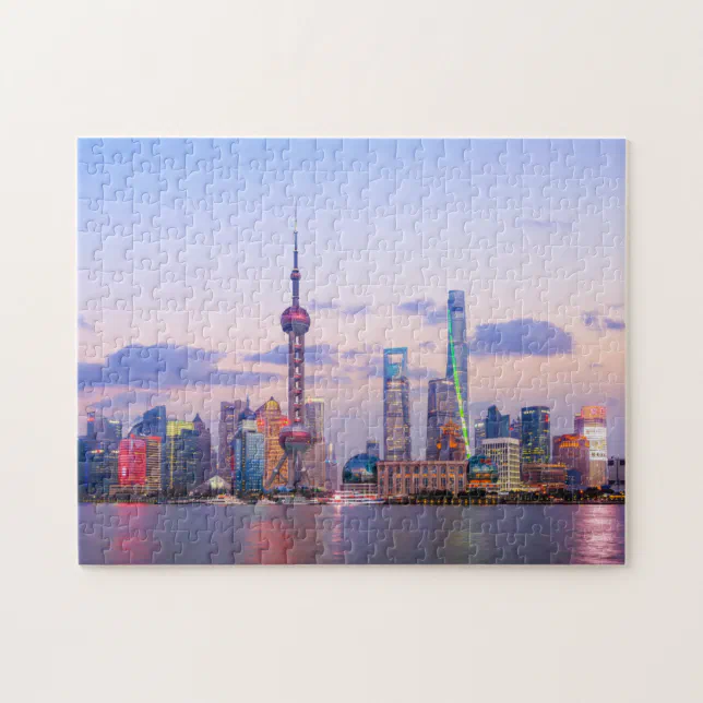 Shanghai China Asia Landmark Skyline Sunset Jigsaw Puzzle | Zazzle