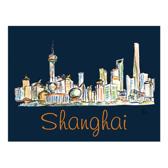 Shanghai Skyline Drawing Postcard | Zazzle.com