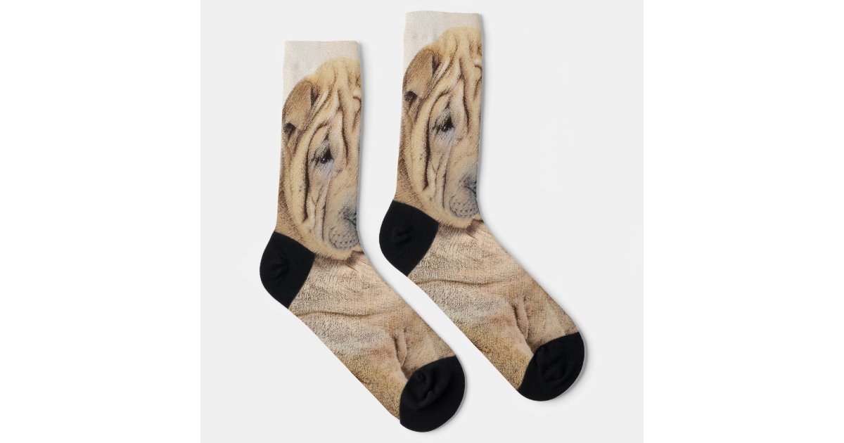 Shar Pei Painting - Cute Original Dog Art Socks | Zazzle