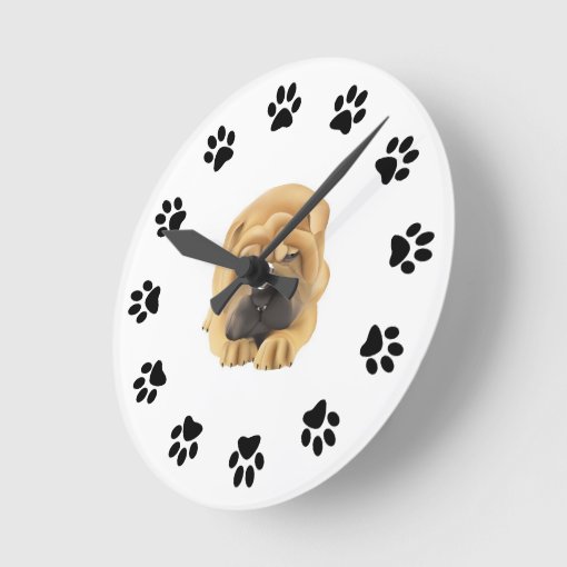 Shar Pei Paw Print Wall Clock | Zazzle