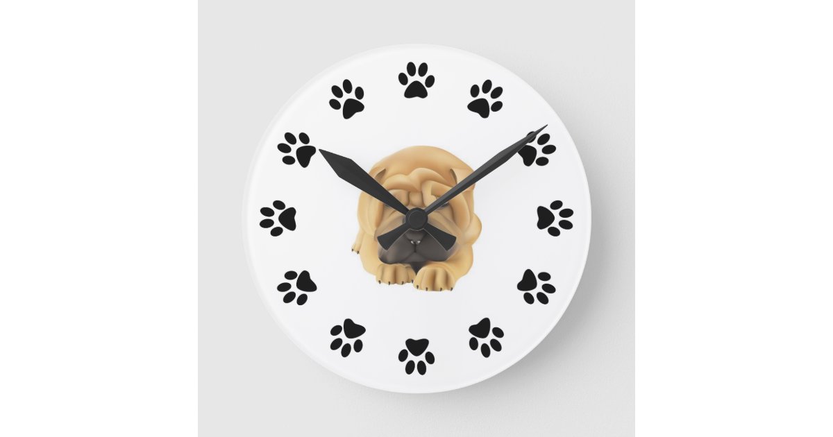 Shar Pei Paw Print Wall Clock | Zazzle