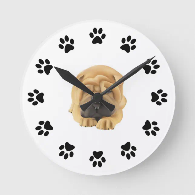Shar Pei Paw Print Wall Clock | Zazzle