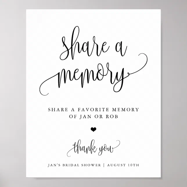 Share a Memory Minimalist Calligraphy Display Poster | Zazzle