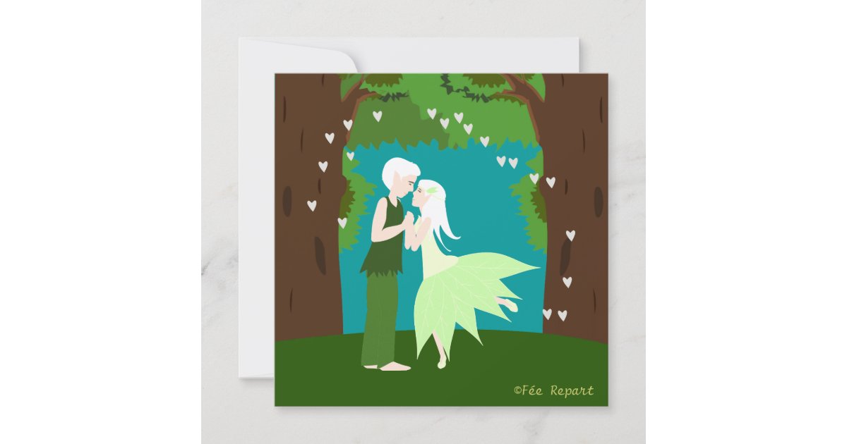 Share marriage couple of elves heart forest invitation | Zazzle